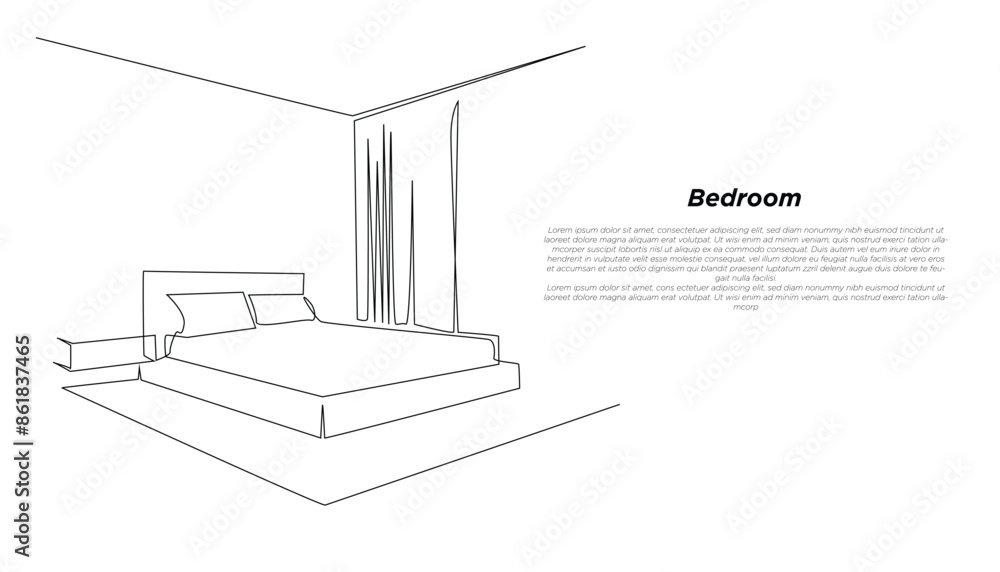 continuous line drawing of bedroom.one line drawing of modern bedroom ...