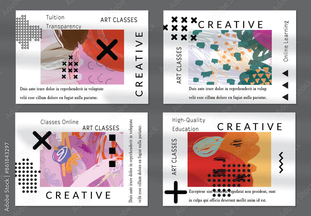 Flyer Layout with Black Shapes and Abstract Bright Rectangle on White ...