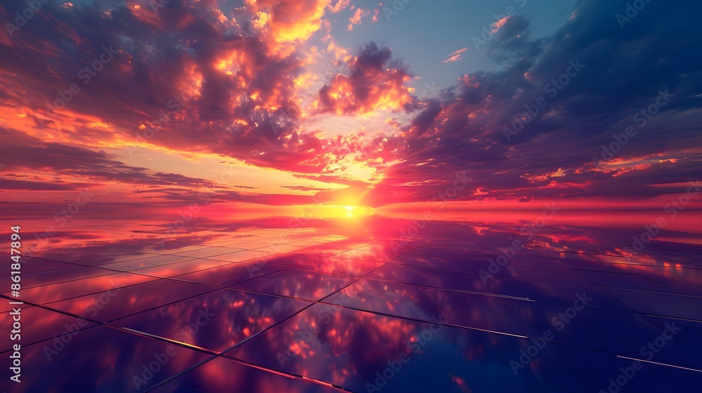 Vivid anime sunset reflecting on water, colorful clouds, digital art ...