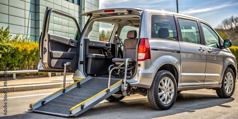 Accessible car ramp extends from vehicle, awaiting arrival of ...