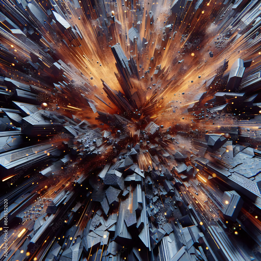 Explosive abstract geometric background with a crushing surface effect ...