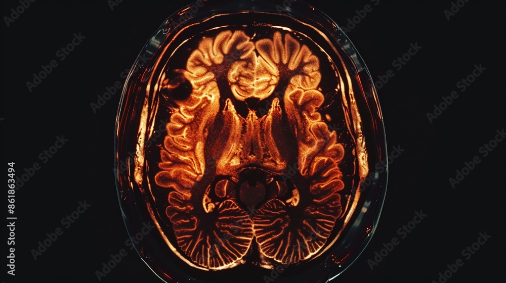Medical imagery showcasing a detailed MRI scan of the human brain with ...