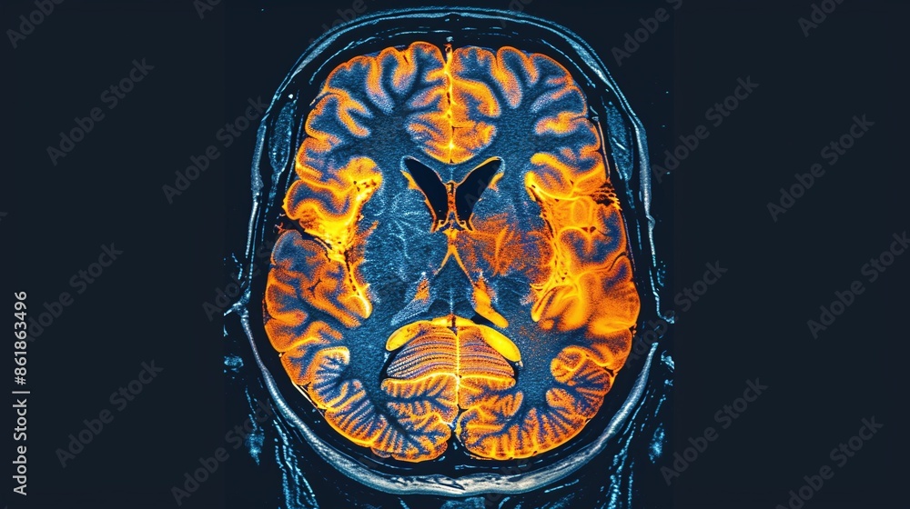 Medical imagery showcasing a detailed MRI scan of the human brain with ...