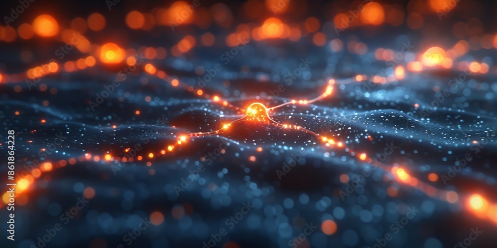 Abstract network background with glowing orange nodes and blue ...