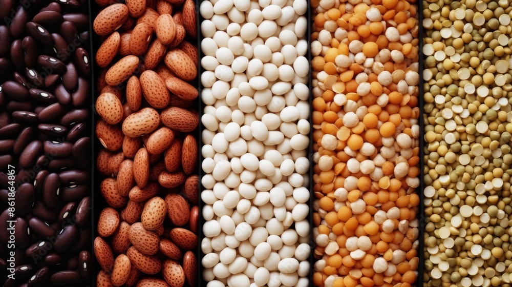 Pattern of various grains, top view. Assorted different types of beans ...