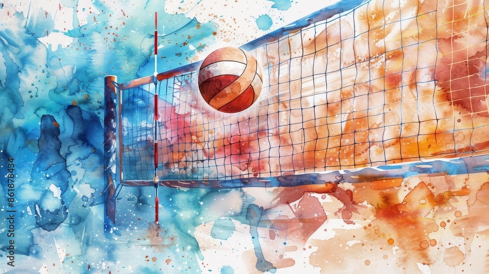 Vibrant watercolor volleyball graphic art wallpaper with plenty of copy ...