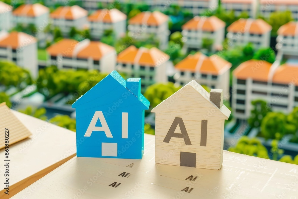 AI home concept with miniature houses, artificial intelligence, smart ...