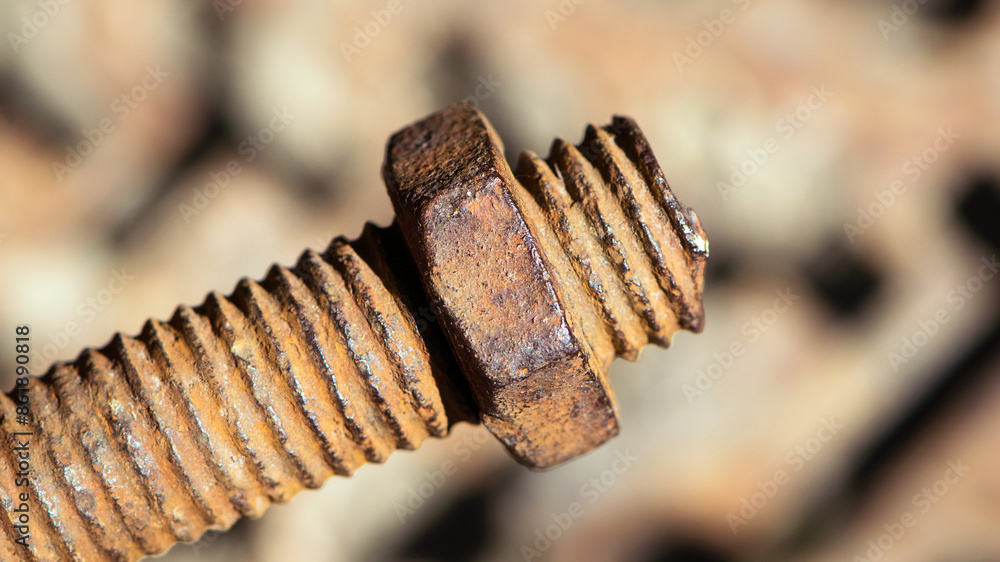 old rusty bolt, iron rod with screw threads. Rusted mechanical ...