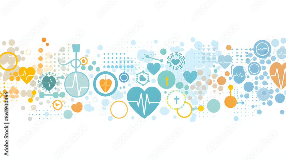 healthcare performance metrics, heartbeat and health icons in soft blue ...