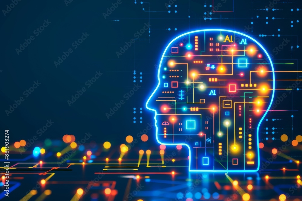 Digital profile with glowing AI brain, artificial intelligence ...