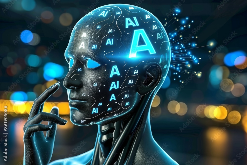 Futuristic AI brain profile, artificial intelligence, cognitive ...