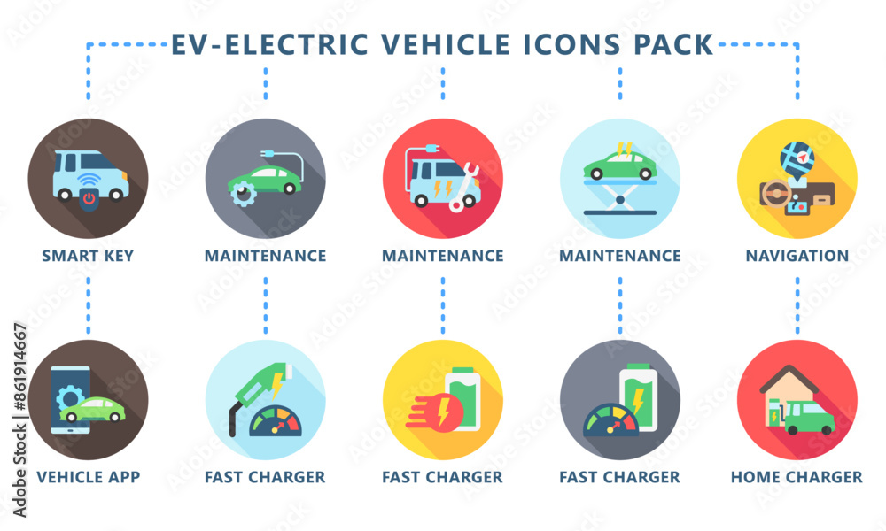 EV-Electric Vehicle rounded multi color icons pack, related to EV ...