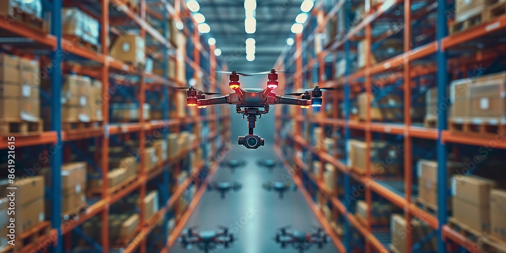 Automated Drones Navigating High-Tech Warehouse for Efficient Inventory Management Stock ...