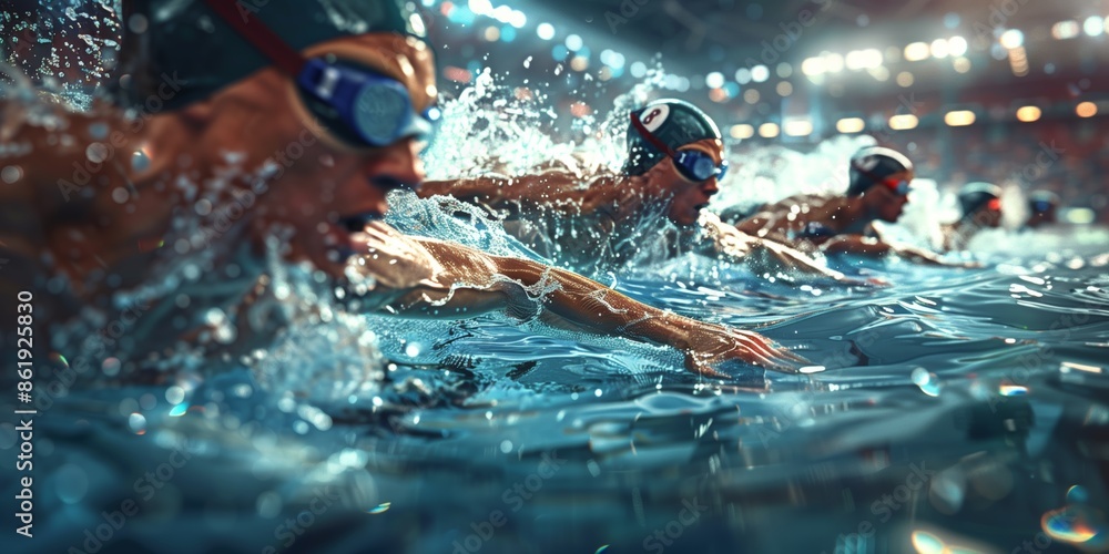 Photography of a dynamic swimming competition, capturing the intensity ...