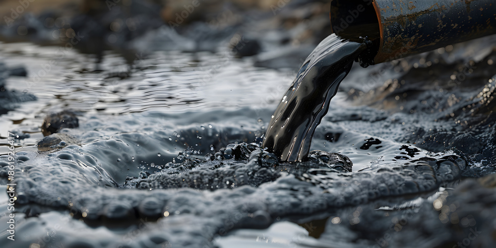 Oil from a pipe pollutes a water body Stock Photo | Adobe Stock