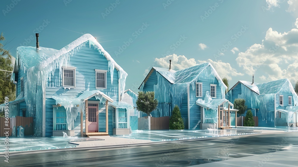 fantasy concept where vinyl siding is designed to look like ice, with ...