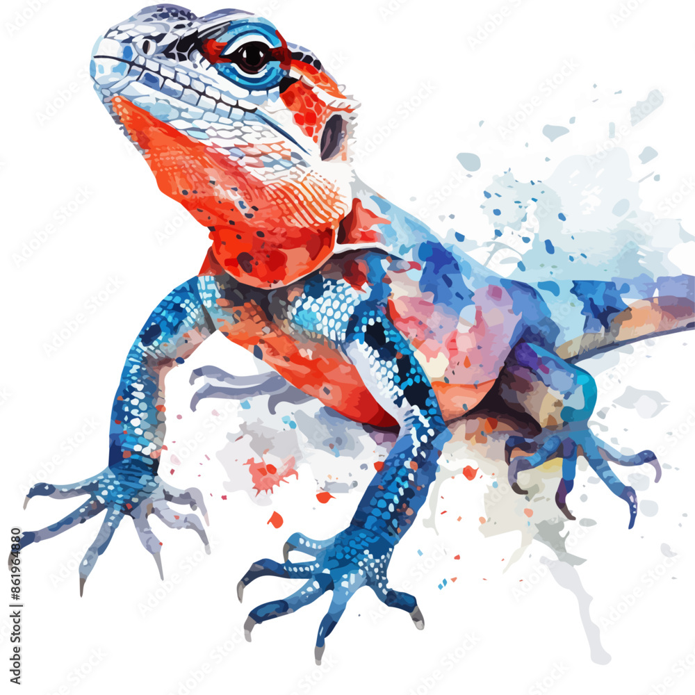 Watercolor vector of a lizard, isolated on a white background, design ...