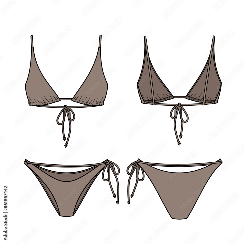 High triangle wrap waist bikini technical fashion flat. Swimsuit vector ...