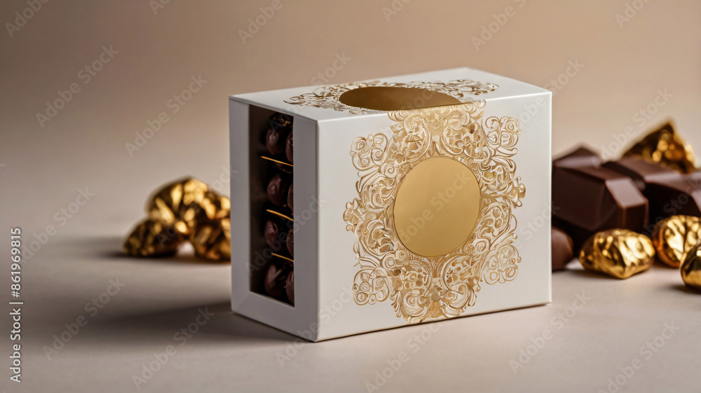 Premium chocolate box mockup, elegant rectangular box with a luxurious ...