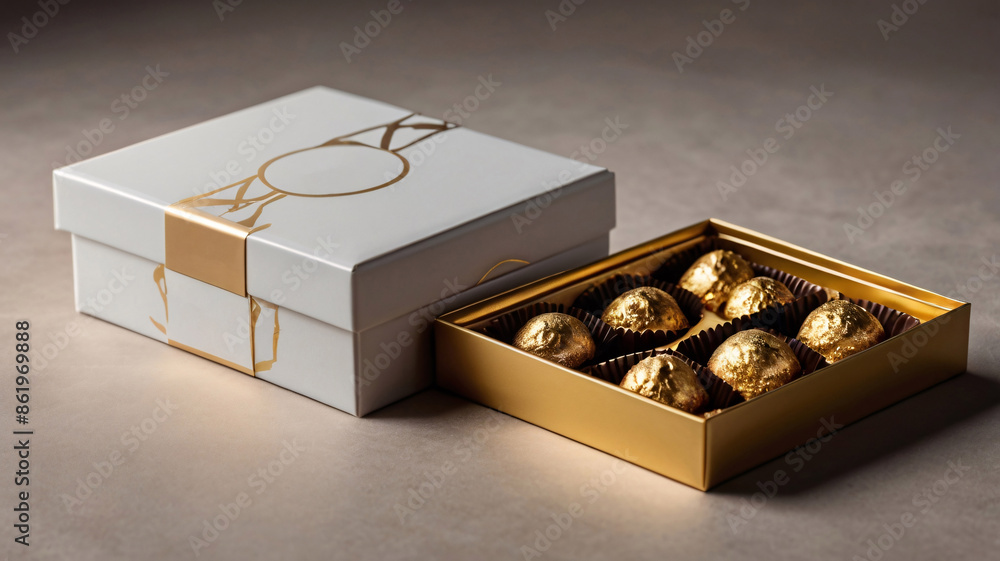 Premium chocolate box mockup, elegant rectangular box with a luxurious ...