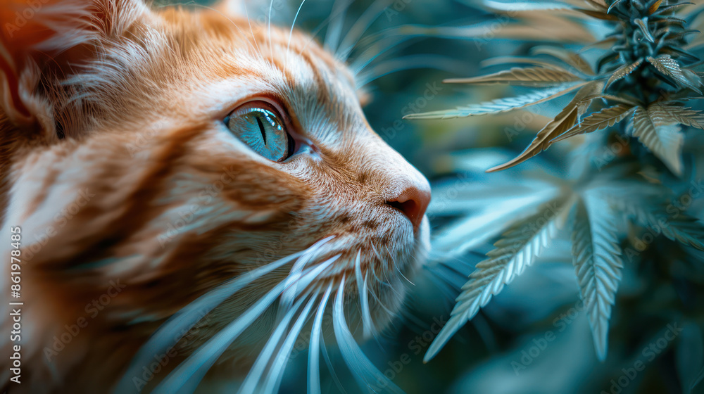 Photorealistic Cat Sniffing a Cannabis Themed Toy Curious Feline ...