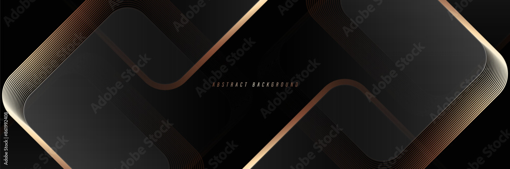 Modern abstract black background with glowing golden lines elements ...