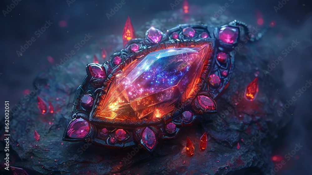 Enchanting amulet illustration with glowing gems, great for fantasy and ...