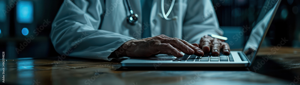 Doctor Monitoring Patient Vitals Via Connected Devices on a Laptop ...