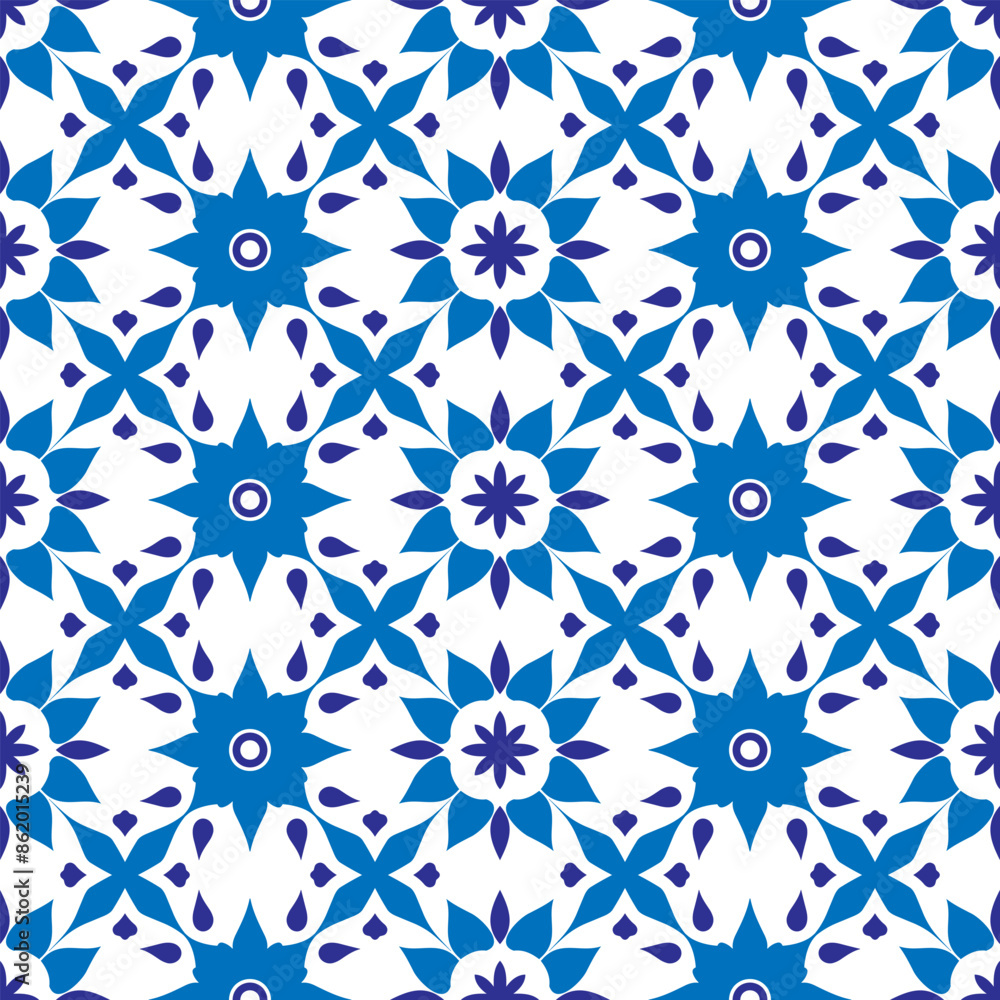 Blue and white luxury vector seamless pattern. Ornament, Traditional ...