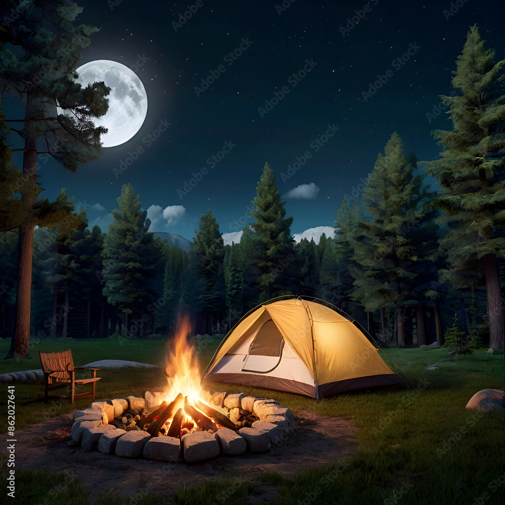 Camping-themed images, classic safari tents in the woods, sparkling ...