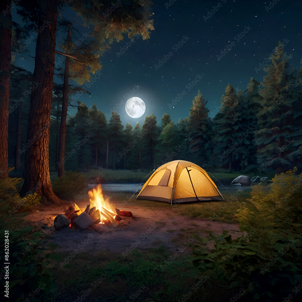 Camping-themed images, classic safari tents in the woods, sparkling ...