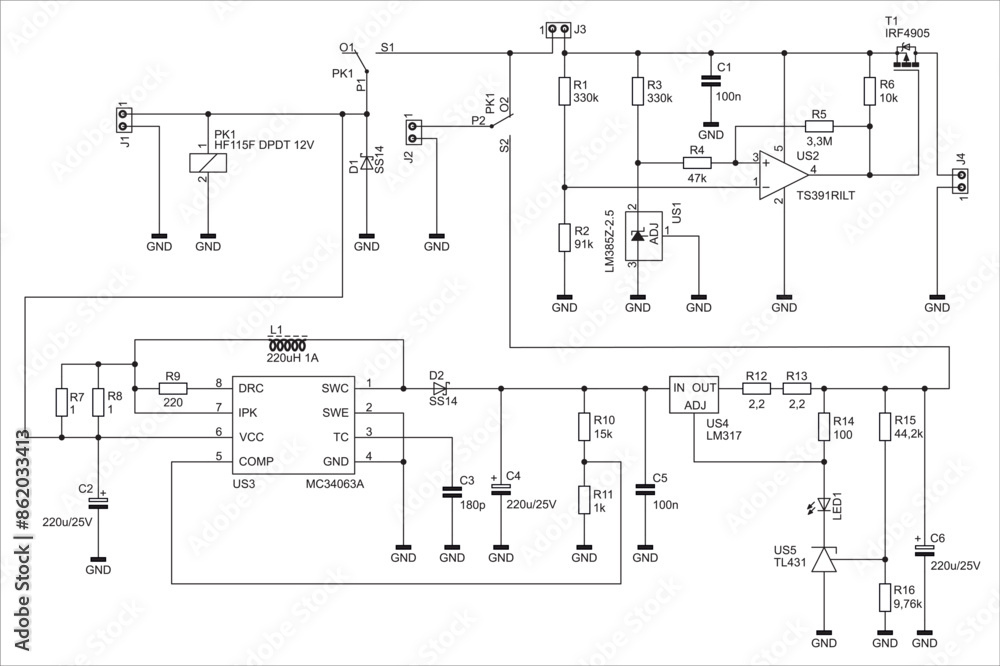 Schematic diagram of electronic device on sheet of paper. Vector ...
