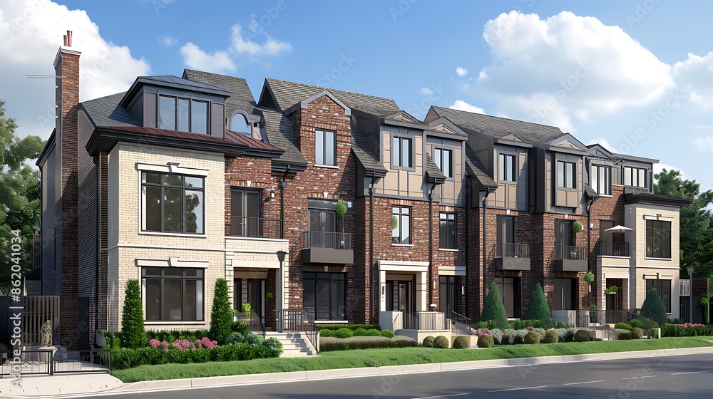 series of luxury townhomes, each featuring a different style of brick ...