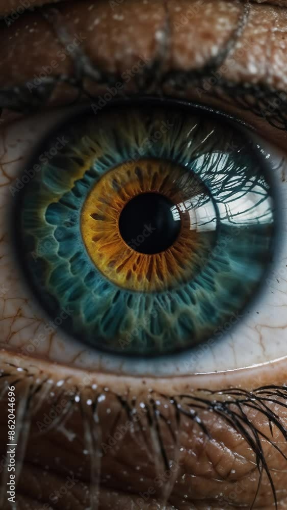 Close-up detail of a human eye, highlighting the iris, eyelashes and ...