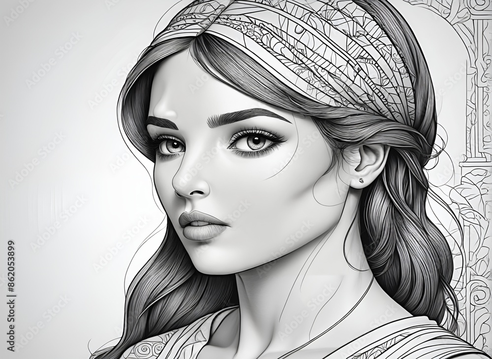 Fantasy Portrait: Detailed Drawing of a Woman with a Serious Expression ...