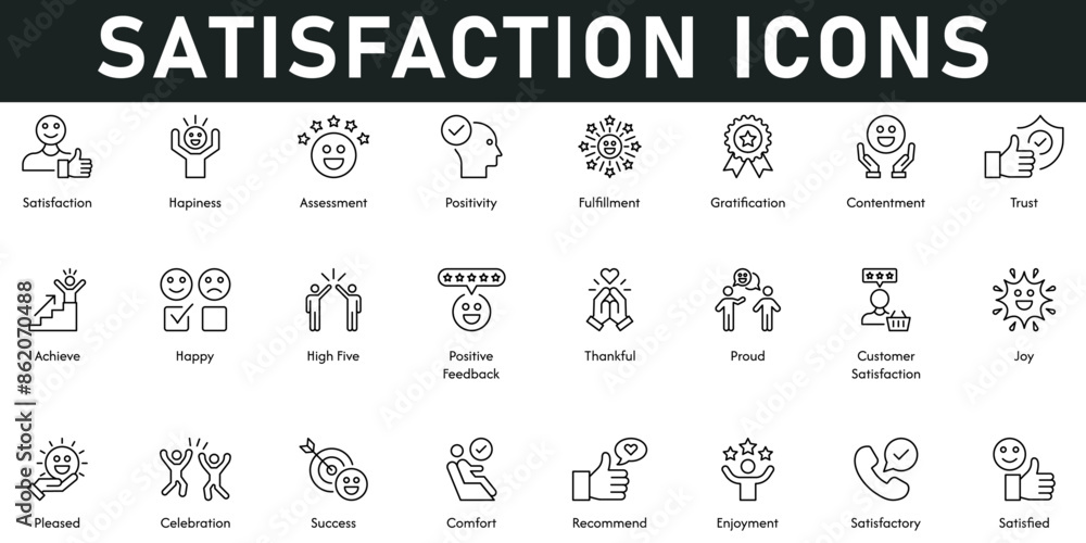 Satisfaction Icons vector illustration with thin line editable stroke ...