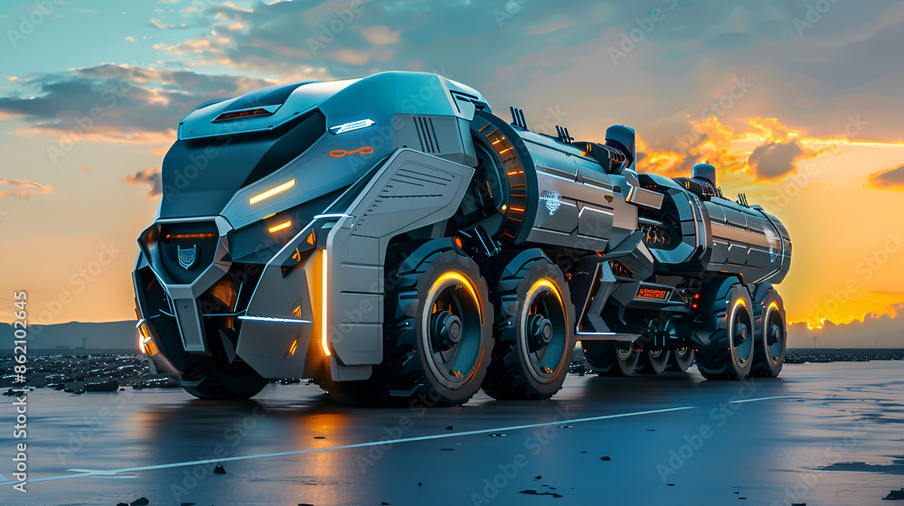 Realistic Style Futuristic Solar Truck Concept Truck Semi Truck Future ...