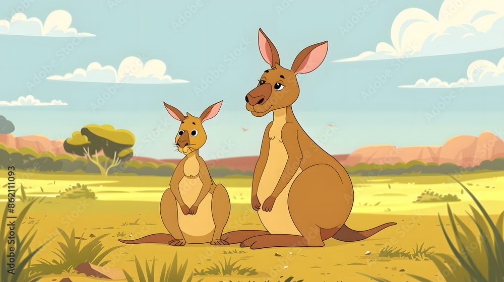 Cartoon mother kangaroo with baby on her pouch. Vector clip art ...