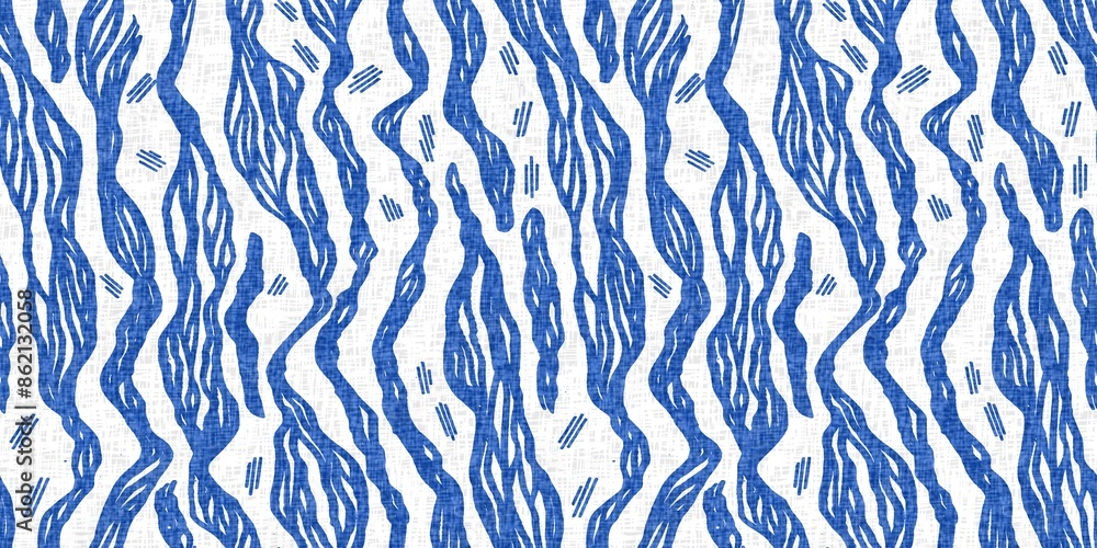 Whimsical seaweed kelp coastal electric blue beach pattern. Batik ...