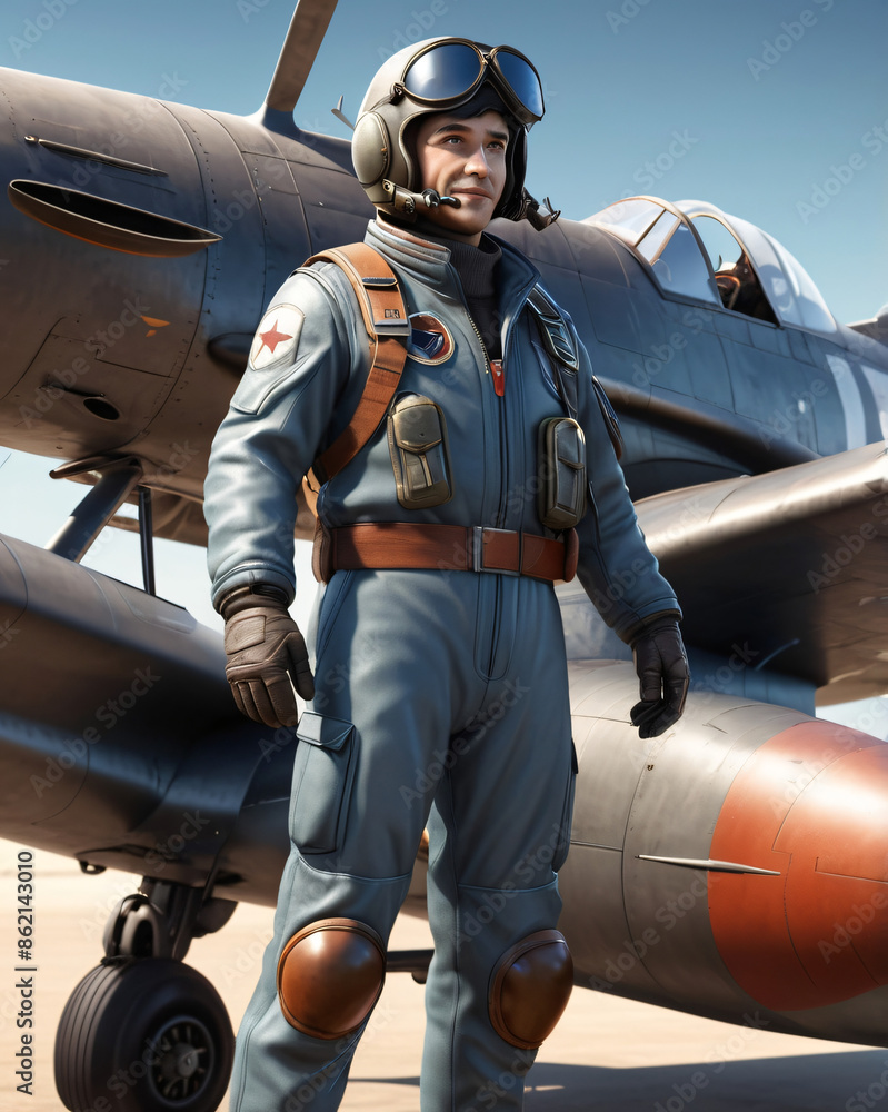 vintage fighter plane with its pilot standing proudly next to it ...