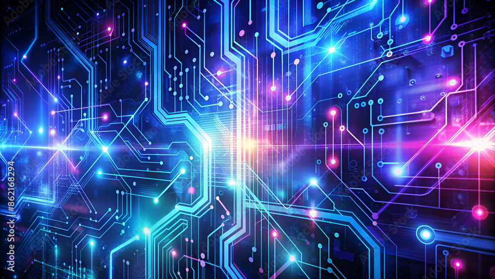 Abstract digital technology futuristic circuit blue purple background ...