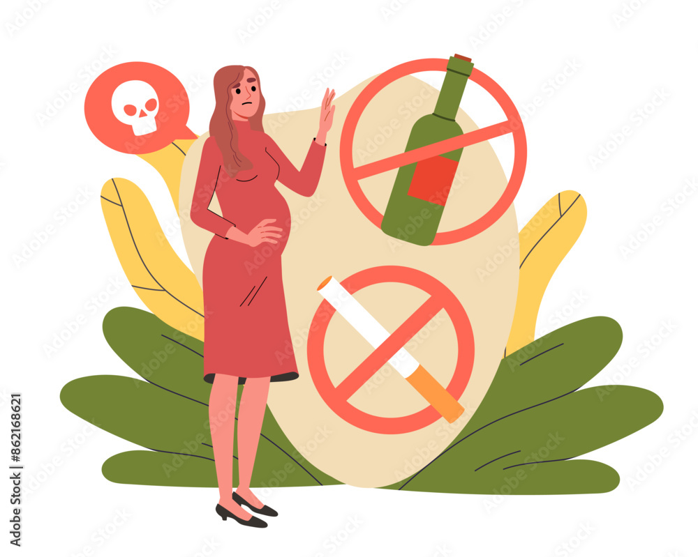 Pregnant woman gives up bad habits. Person refuse from alcohol and ...