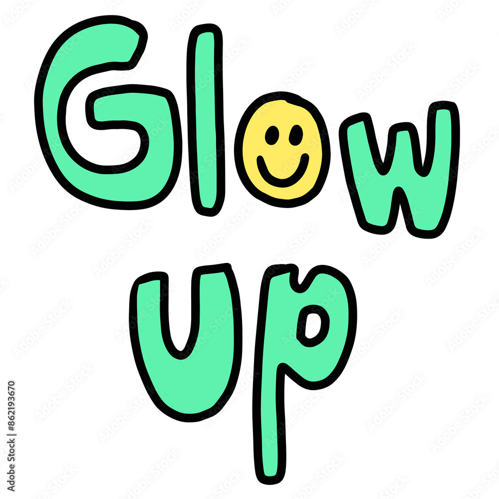 Hand drawn Glow up for font, typography, cute patches, shirt print ...