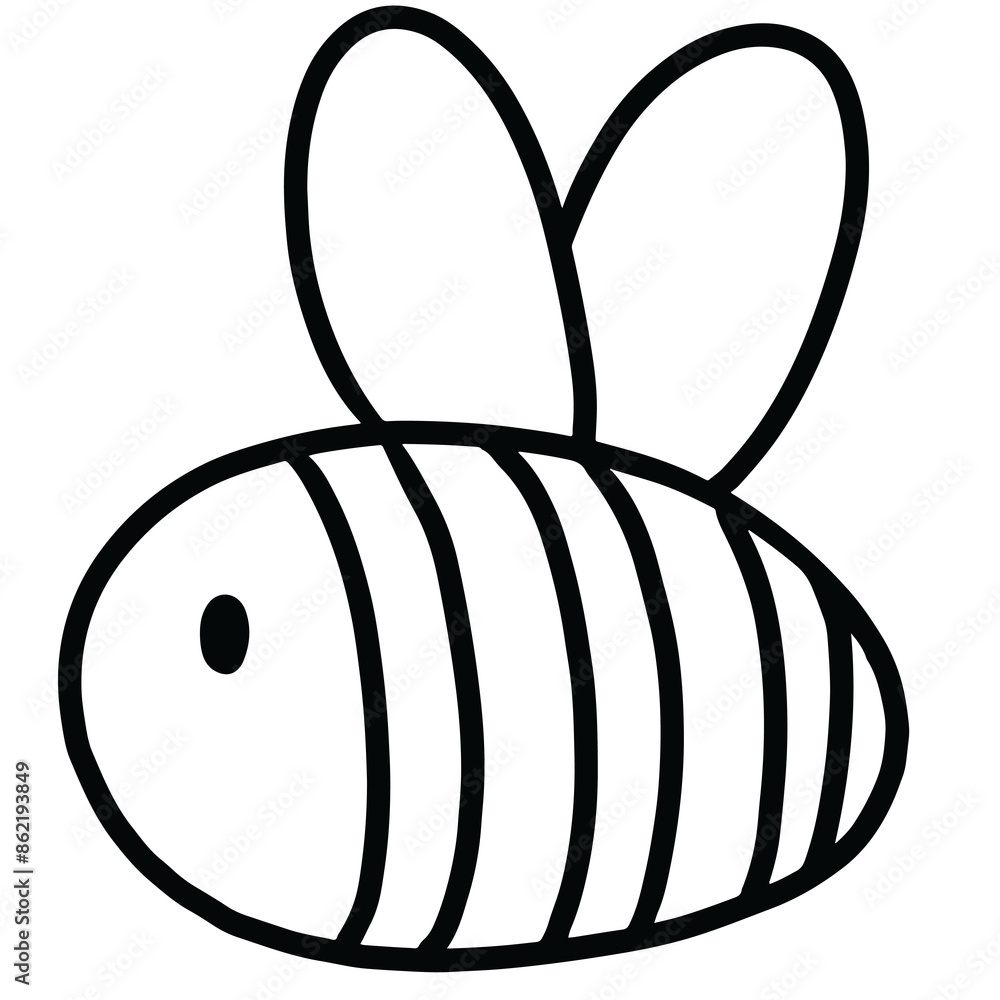 Hand drawn bee outline for animal, colouring book, picnic, spring ...