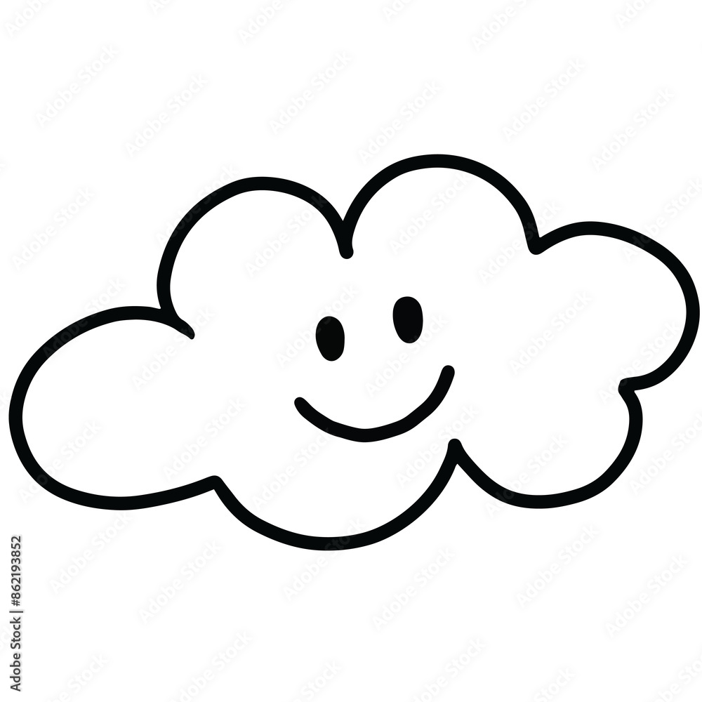 Hand drawn happy cloud outline for colouring book, tattoo, season ...