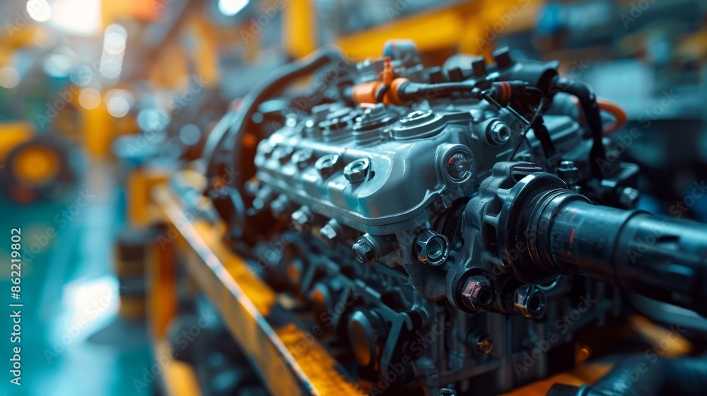 mechanic working on a hybrid engine, using both mechanical tools and ...