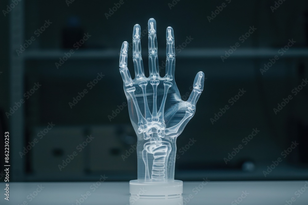 ภาพประกอบสต็อก Transparent anatomical model of human hand, showcasing ...