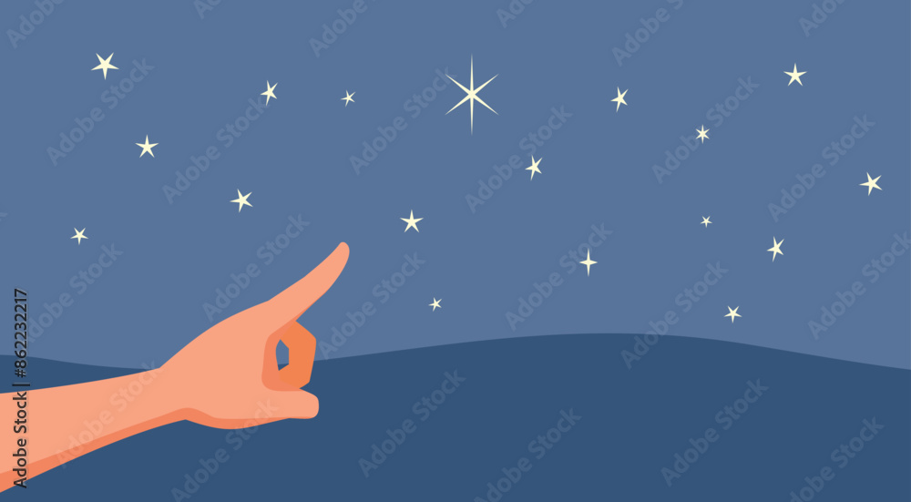 Person Pointing to a Star Making a Wish Vector Cartoon. Hand showing a ...