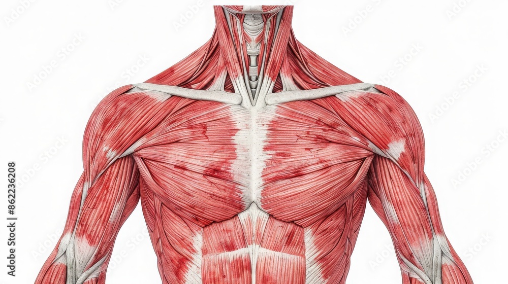 Anatomical illustration showing detailed skeletal muscle structure of ...