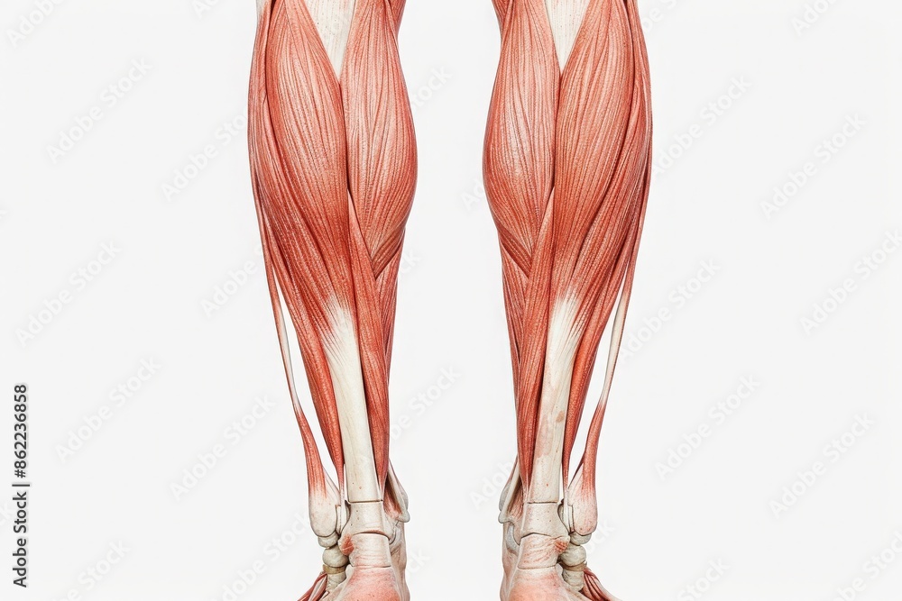 Detailed anatomical illustration of the calf muscles in a human leg ...